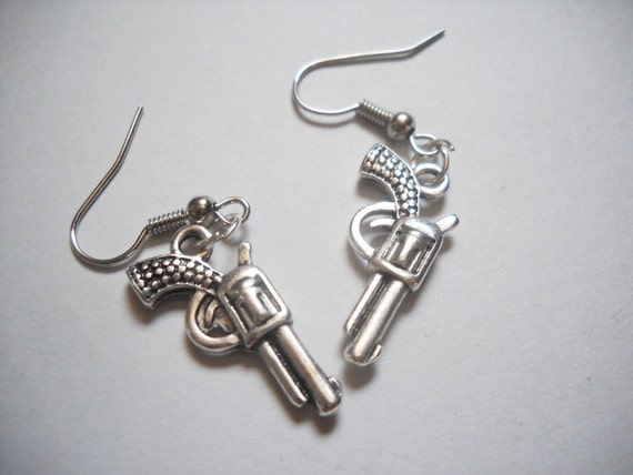 Items similar to Gun Earrings Pistol Earrings Silver Gun Earrings ...