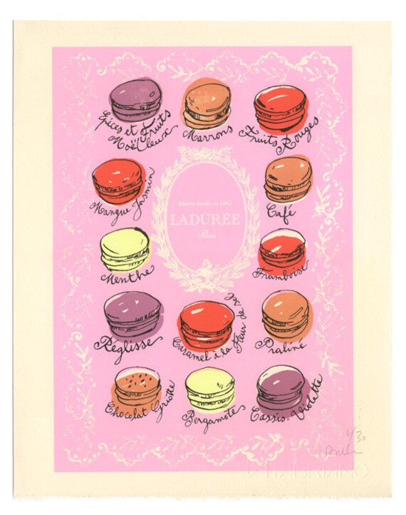 Items similar to Kitchen art Macaron print French Macaroon poster Food ...