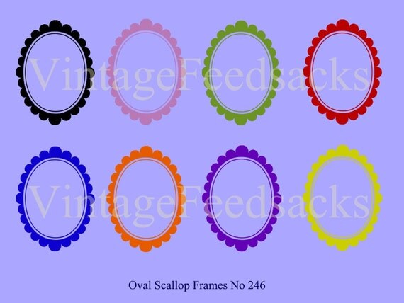 Oval Scallop Frames Clip Art Digital Stamps Set of 8 PNG Files