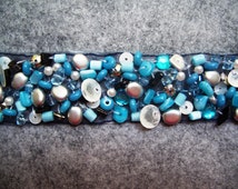 Blue, Shell, Silver & Black Fusible Beaded Trim