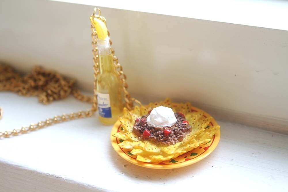 Nacho chips and beer with lemon necklace by lepetitebonbon on Etsy