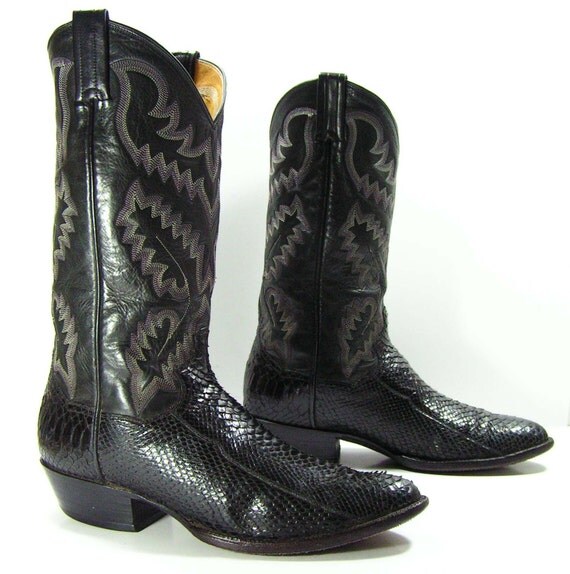 vintage python snake cowboy boots mens 9 D black panhandle