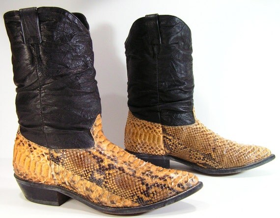 vintage cowboy boots mens 11 EE python snake skin 11.5 bone