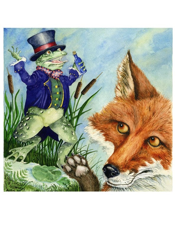 Fox Print The Quack Frog Fable illustration 8x11 fox and frog