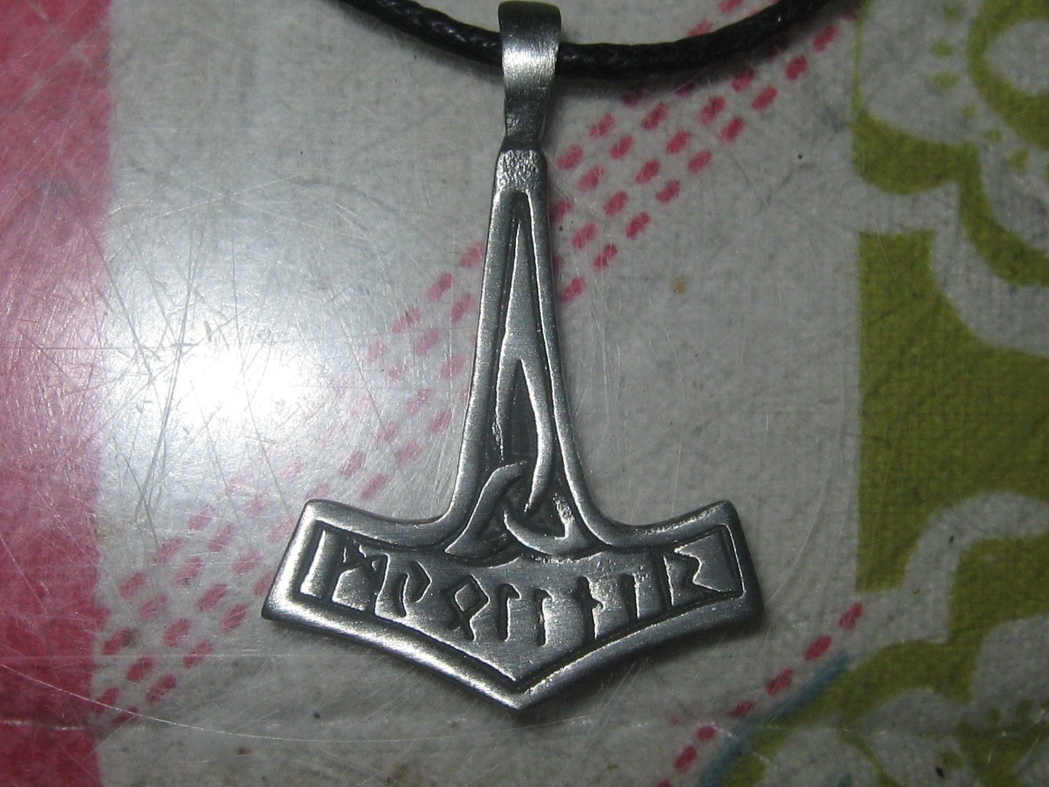 Unique Pewter Thors Hammer Mjolnir Rune Pendant