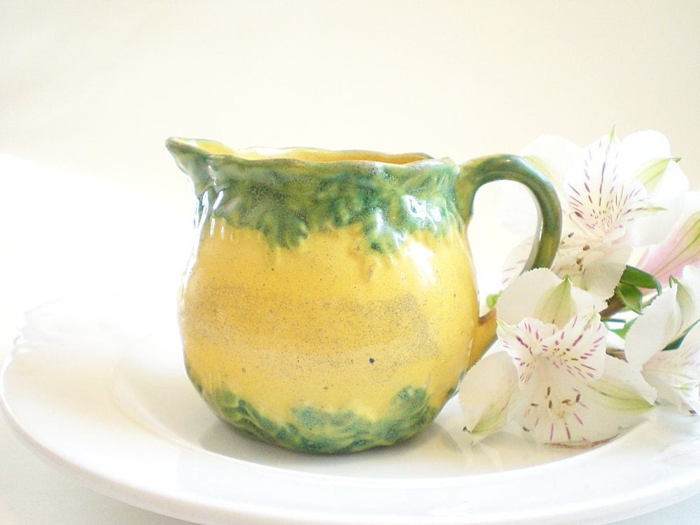 Vintage Pottery Pitcher Rustic Antique Majolica by vintagebiffann
