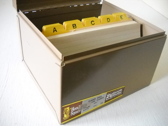 Tan Metal Card File Box 4x6 Woolworth with Index Cards A to Z