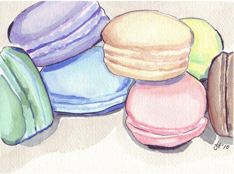 Macarons Painting no. 4 Watercolor Painting Pile of Macarons