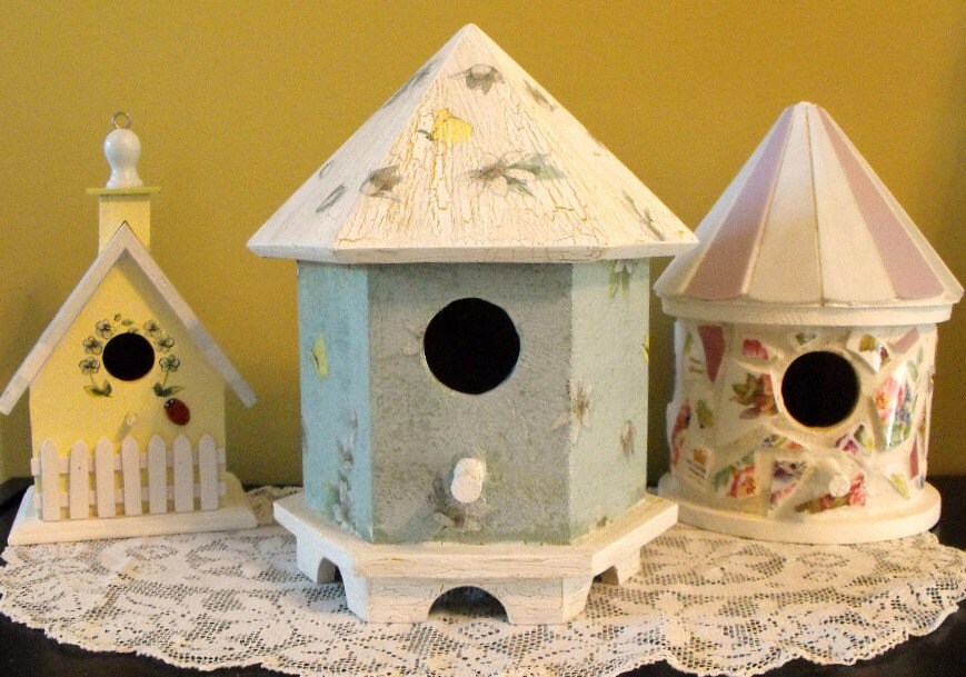 Decoupaged HEXAGON BIRDHOUSE In Sea Foam Blue Green by bobann23