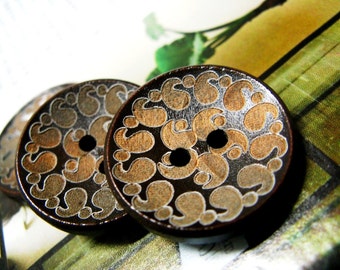 Brown Wood Buttons 8 pieces of Japanese Style Brown Concave