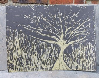 Linocut tree | Etsy