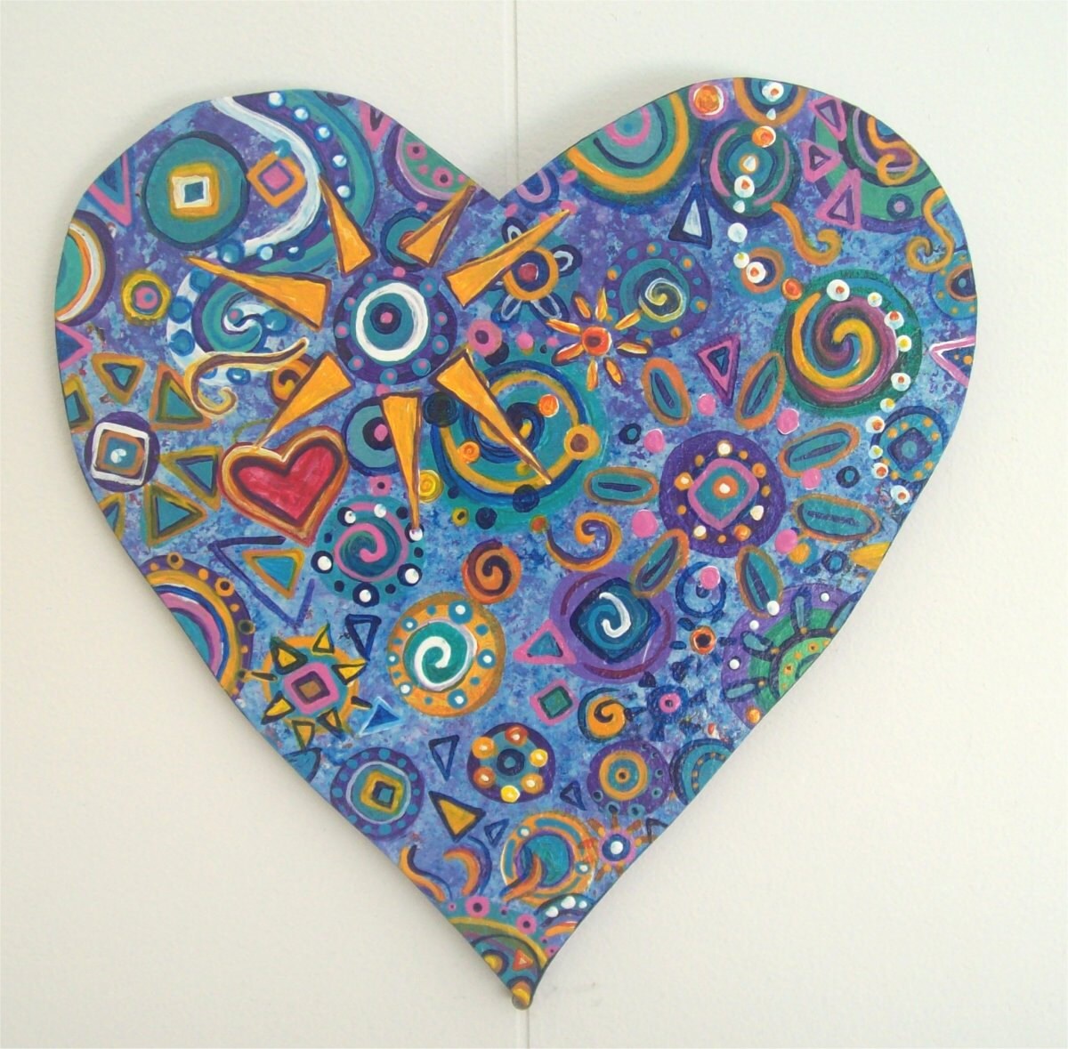 Abstract painted wooden heart