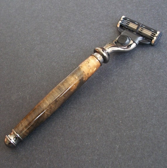 Gillette Mach 3 Razor Handle Buckeye Burl Wood