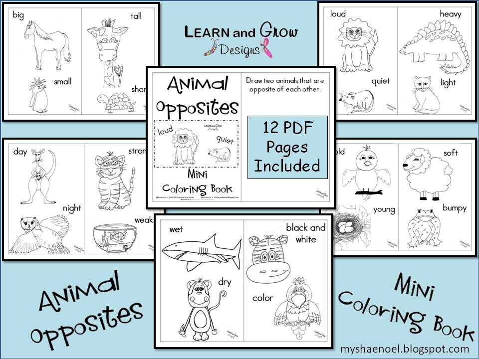 Animal Opposites Printable Coloring Book