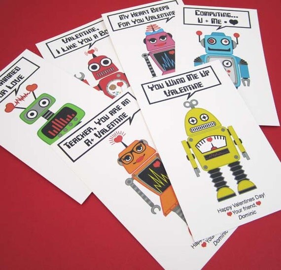 Robot Valentines Day Cards To Color