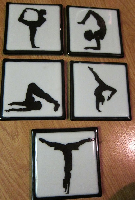 Items Similar To Fused Glass Coasters Four Yoga Poses 375 Square Black And White