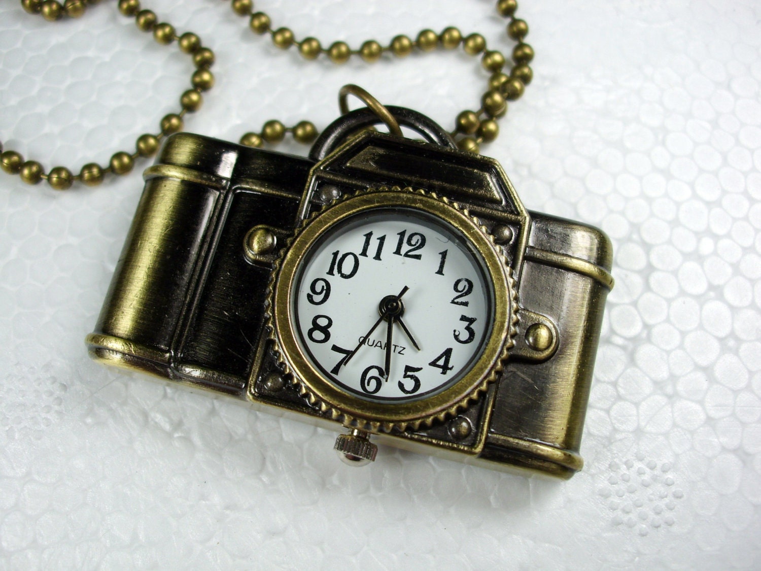 Antique Bronze Vintage Style Camera Pendant Watch by CharmAccents