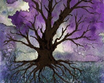 Watercolor Painting Rainbow Hue Tree by BrazenDesignStudio