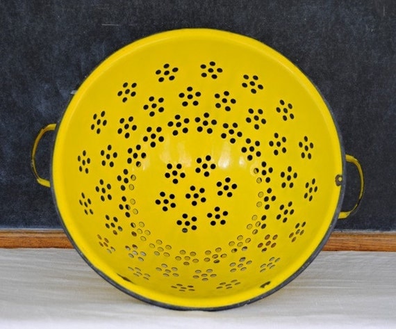 Vintage Bright Yellow Enamel Colander