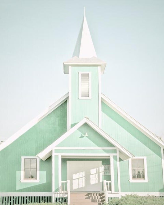 Items similar to Church Photograph, Mint Wall Art, Pastel, Religion ...
