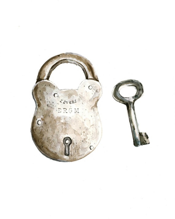 Items similar to ORIGINAL Lock With Key watercolor painting on Etsy