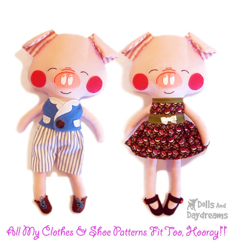 Pig Sewing Pattern PDF Softie Stuffed Toy Photo Tutorial Dress