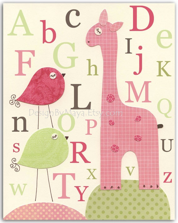 Kids ABC Nursery Art // Colors: Pink And Green // Alphabet