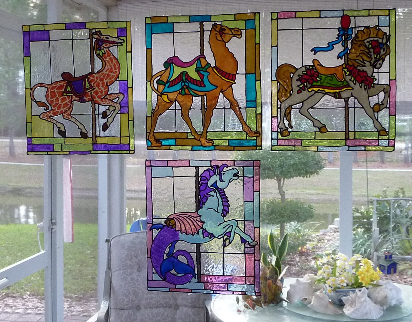Carousel camel window cling stained glass look