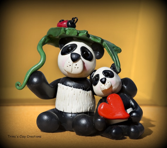 Polymer Clay Panda Bear Love by trinasclaycreations on Etsy