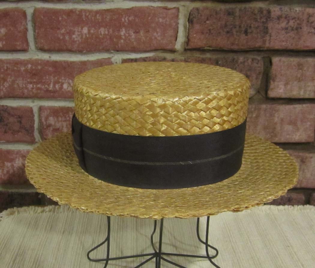 Vintage Mens MASTERCRAFT Straw Boater Skimmer Hat 7-1/4