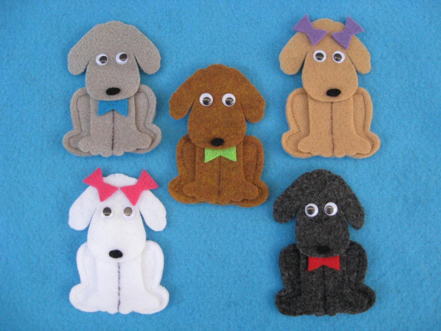 Puppy Finger Puppets. Set of 5 w/original rhyme. Handcrafted.