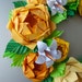 Yellow Rose Origami Paper Wreath With Green Leaves