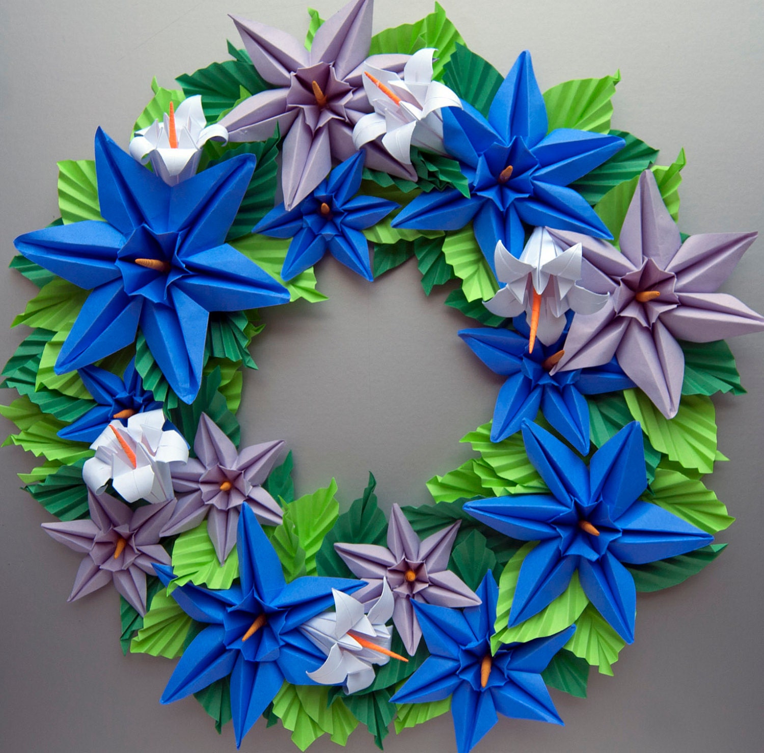 Purple Clematis Origami Paper Wreath