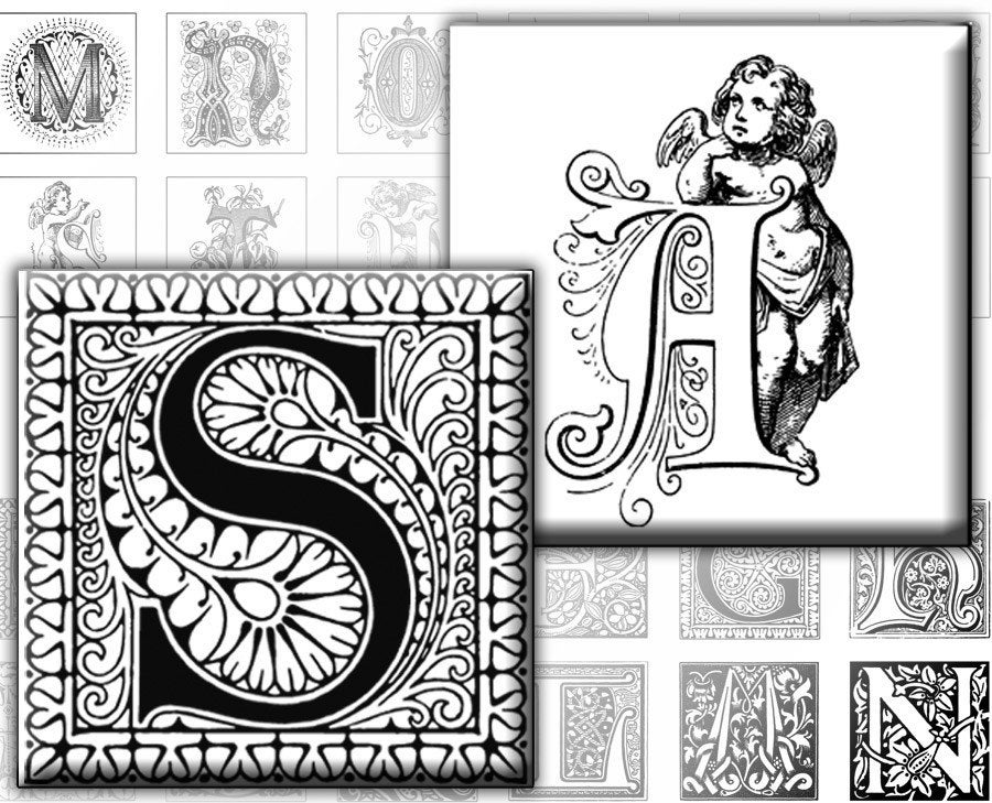 Vintage Ornate Black and white Alphabet Letters by KarisaGraphic