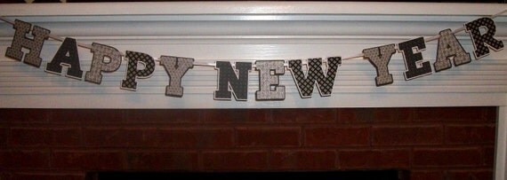 Happy New Year Letter Banner ... Black and White ... With lots