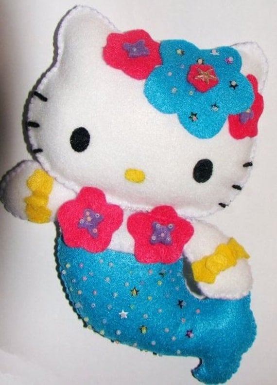 Hello Kitty Mermaid Handmade Felt Fabric Doll