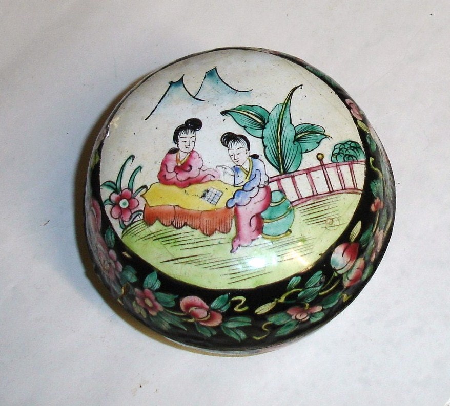 Antique 19th Century Chinese Export Canton Enamel Famille Noir ...