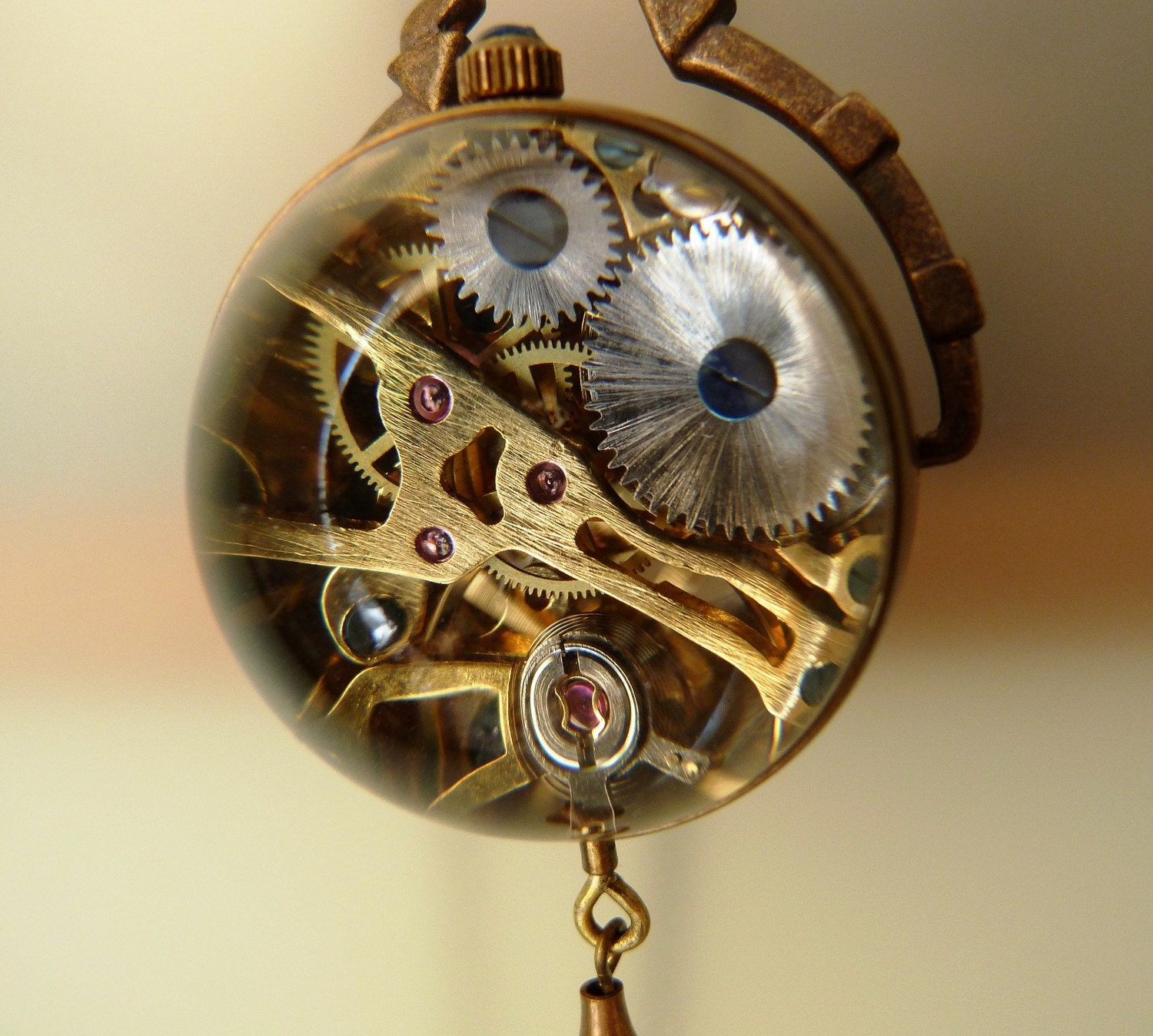 Sphere and Gear Skeleton Ball Watch Necklace