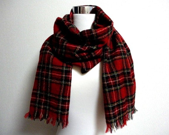 British traditional woven check scarf Red