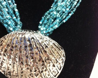 Aegean turquoise and silver sea shell necklace