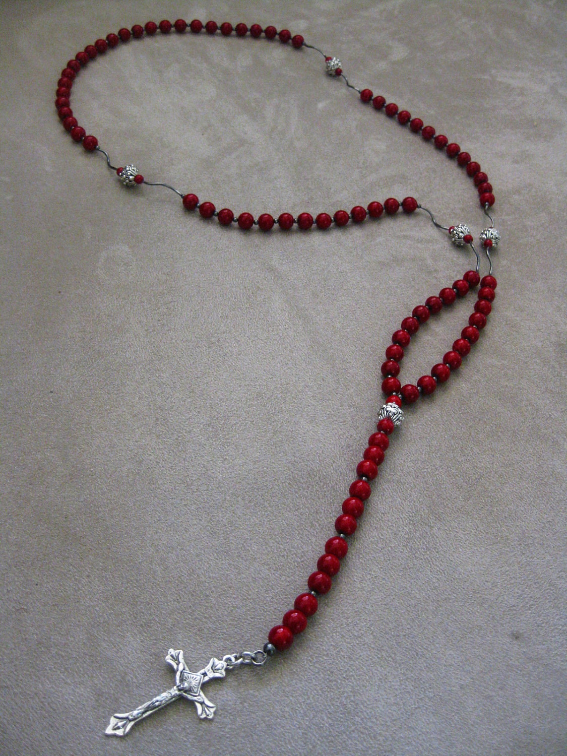 Cross Series Men's Red Bead Necklace