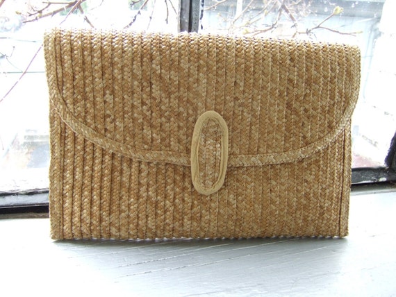 80s natural rafia clutch