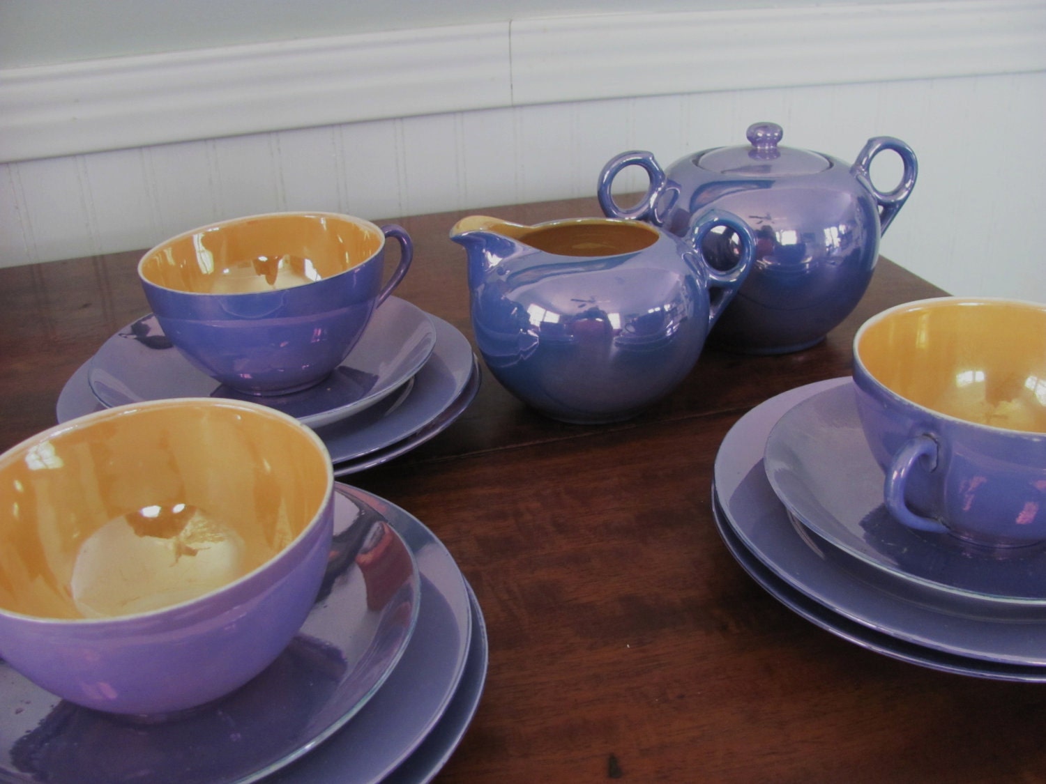 Meito China Peach & Blue Luster Ware Tea Set