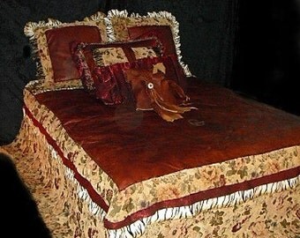 Black leather luxurious Queen bedding set accented by ElynMignon