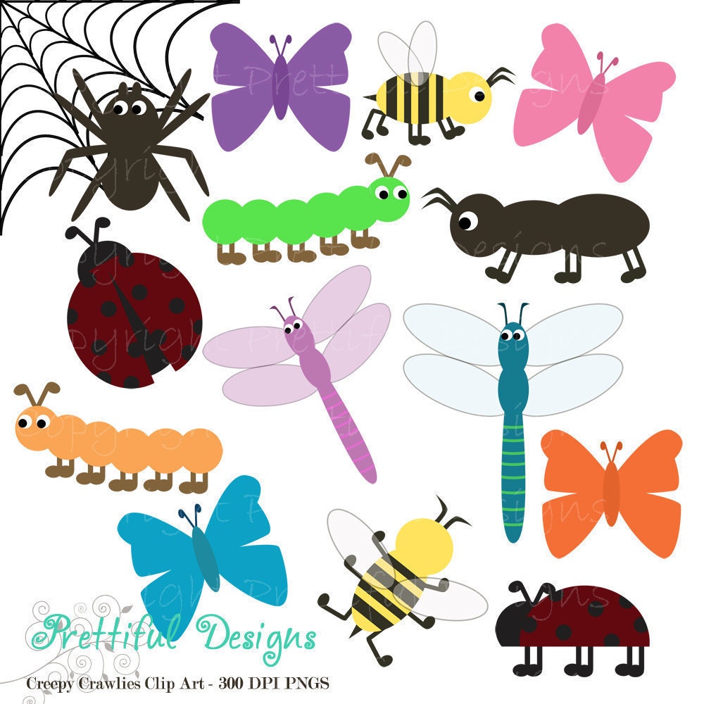 Creepy Crawlies Clip Art for Digital by PrettifulDesigns on Etsy