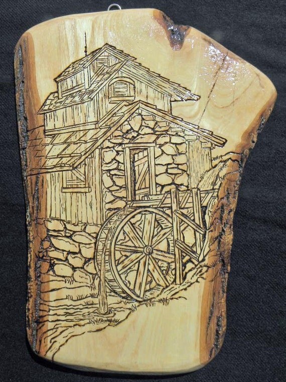 Gristmill Art Waterwheel Art Pyrography Wall by OutOfTheWoodsUSA