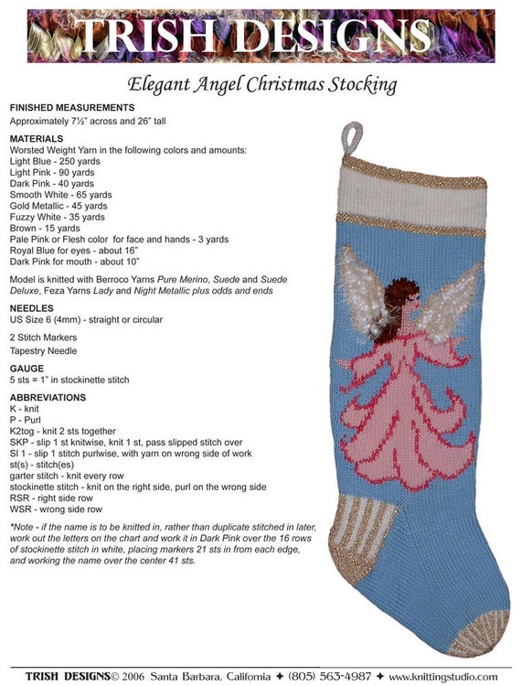 Elegant Angel Christmas Stocking Knitting Pattern PDF by yarnyoda