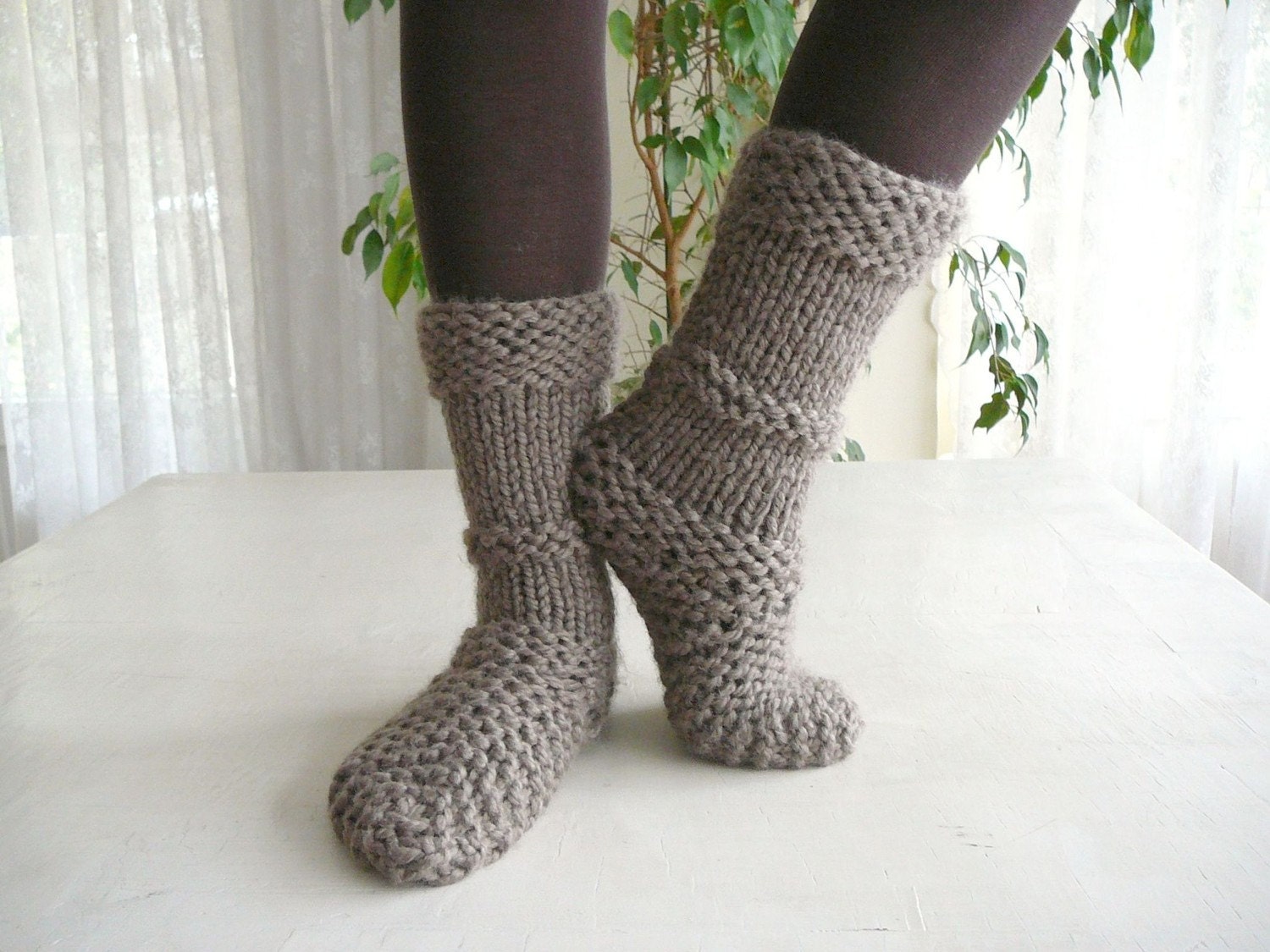 Light Taupe Beige Chunky Boots Slippers