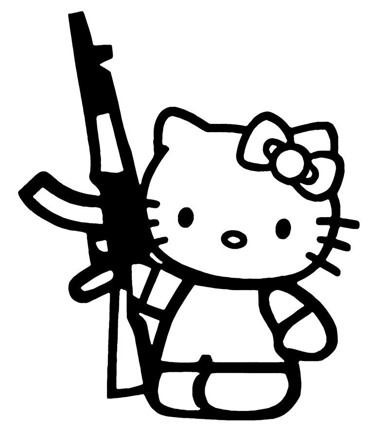 5 inch Hello Kitty AK-47 white vinyl sticker