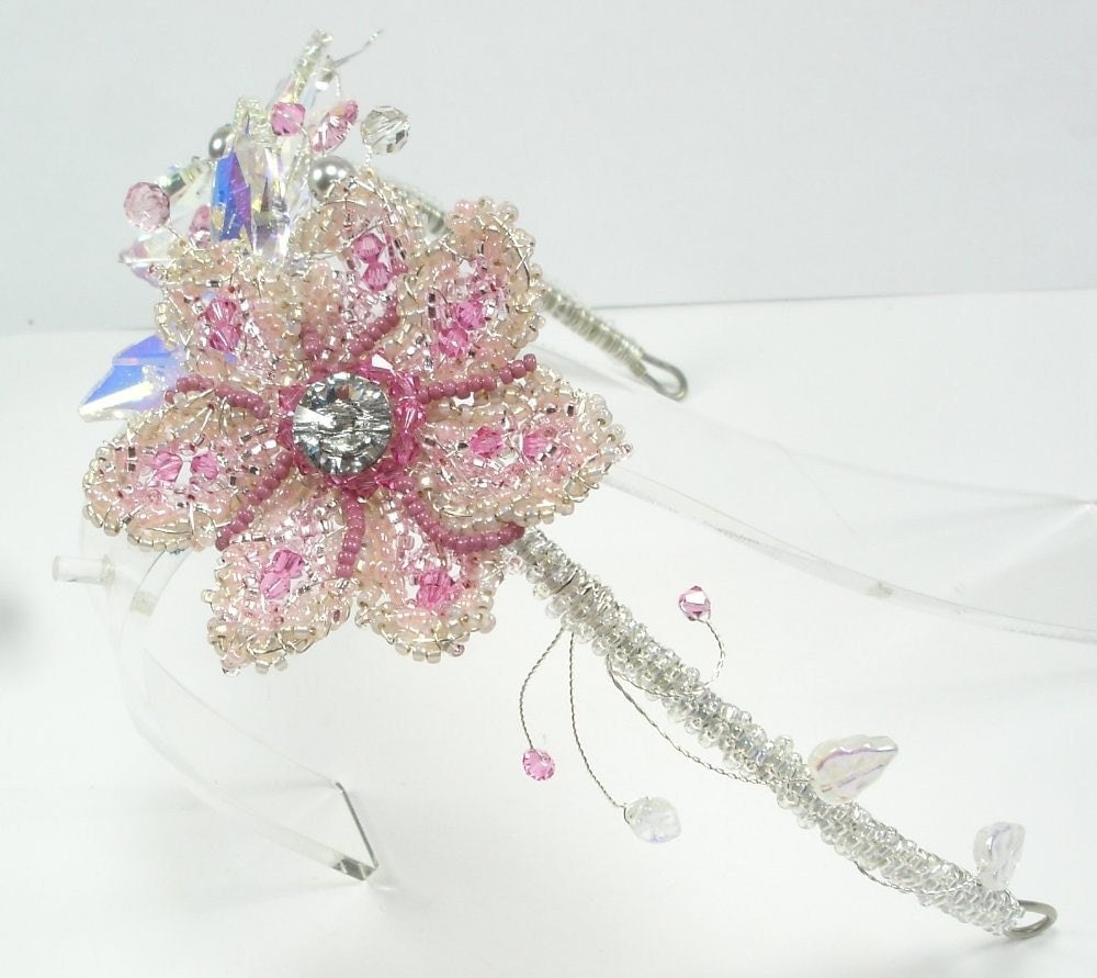 Briony Flower Tiara Handmade Crystal Flower Bridal or